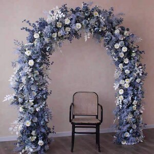 Haze Blue Wedding Archway Flower, Navy Blue and White Wedding Corner ...