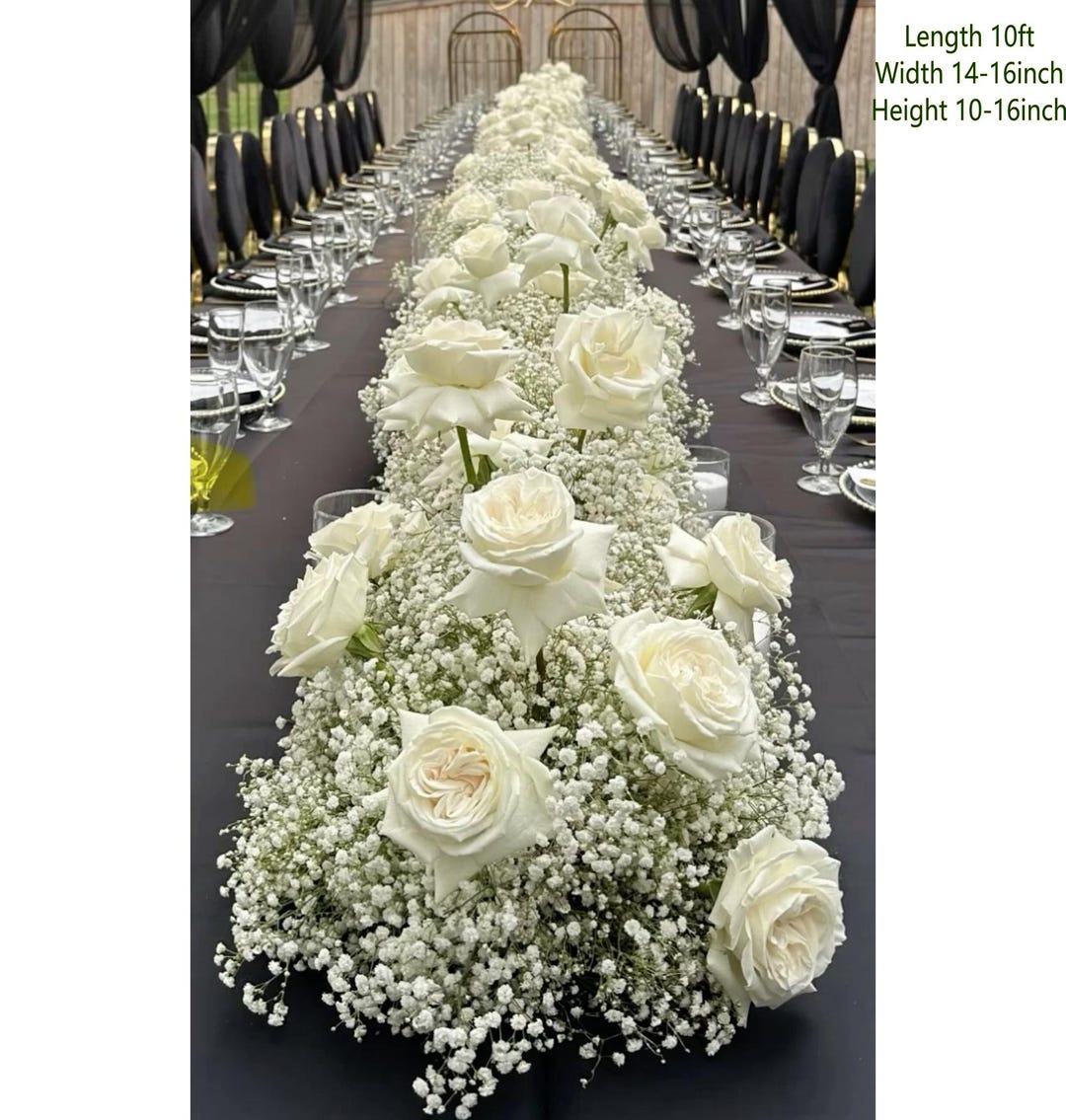 Dinner Long Table Flowers Baby Breathy Rose Wedding Sweetheart Table ...