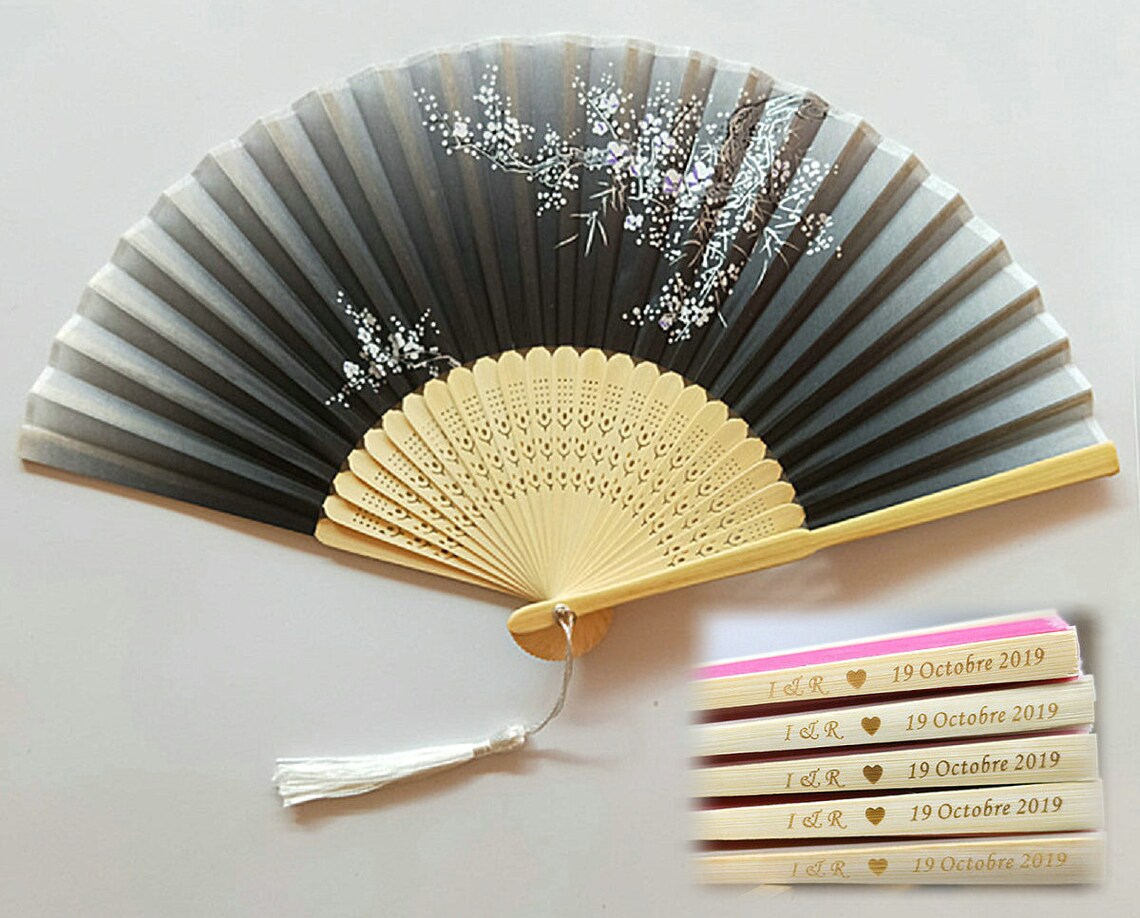 Butterfly Blue Floral Silk Fans With Bamboo Frame Wedding - Etsy