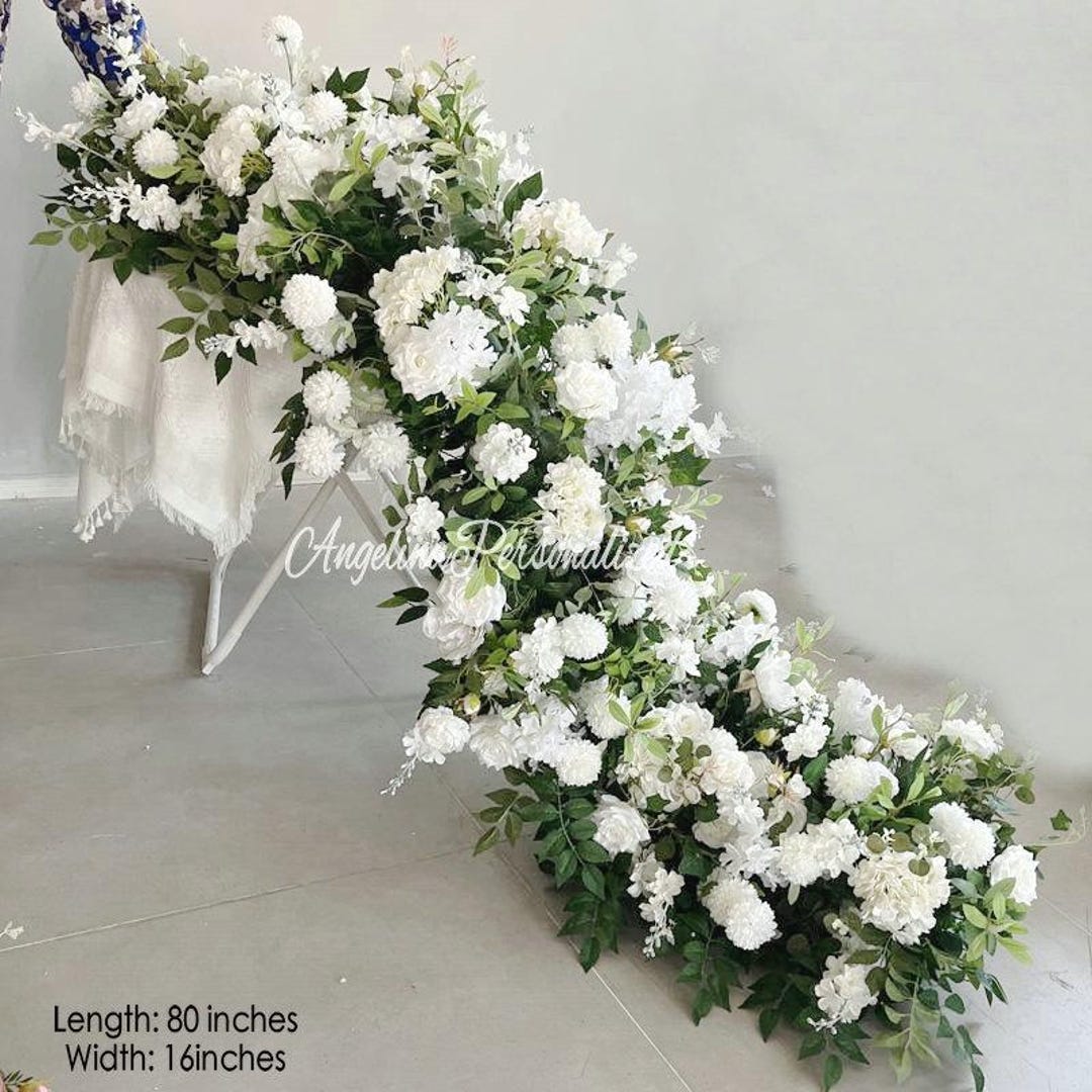 Elegant White Rose Greenery Wedding Arch Flower Row Hyacinth Floral ...