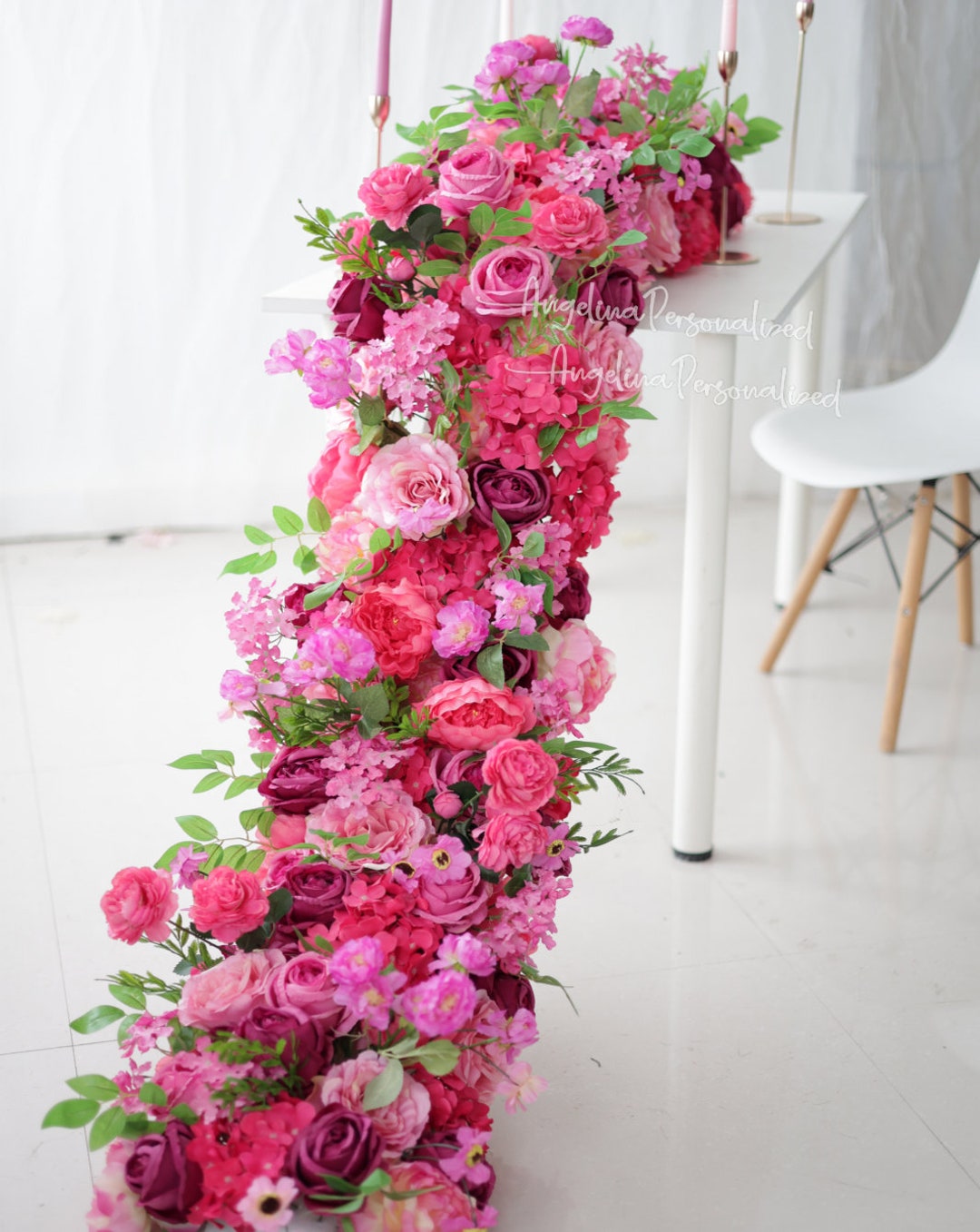 Fuchsia Rose Artificial Flower Table Flower Runner Wreath Hot Pink ...