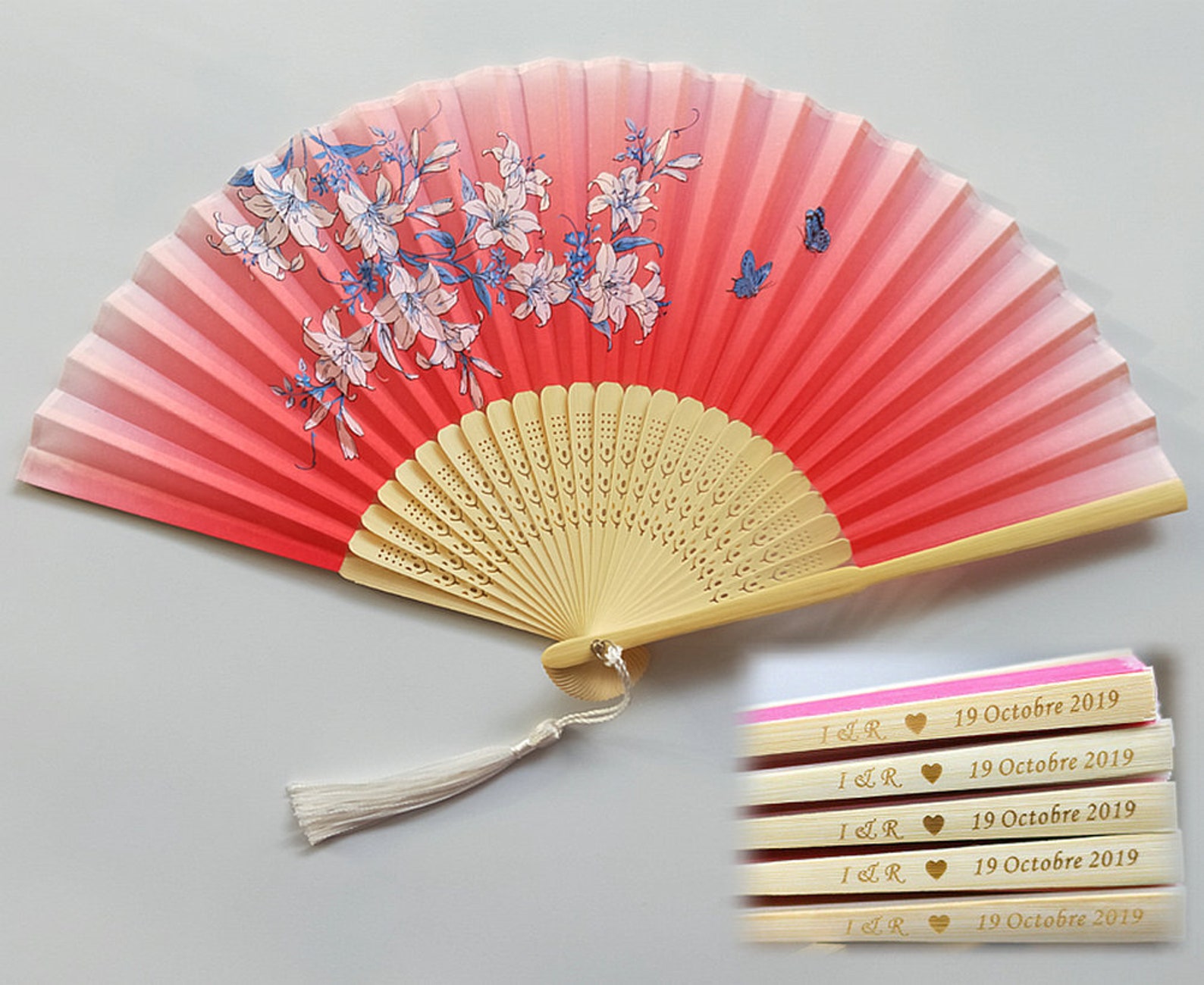 Butterfly Blue Floral Silk Fans With Bamboo Frame Wedding - Etsy