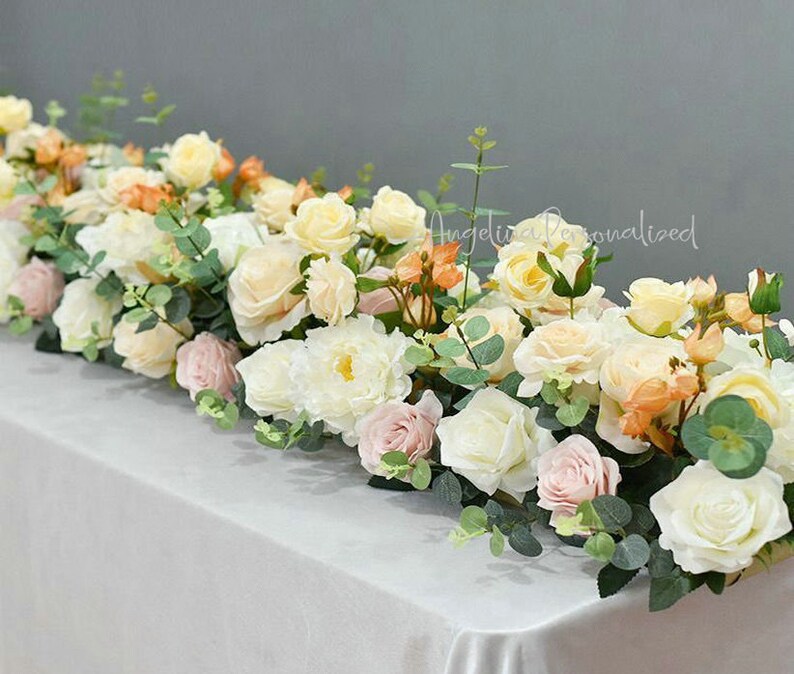 Elegant Ivory Flower Runner Artificial Rose Peony Eucalyptus - Etsy