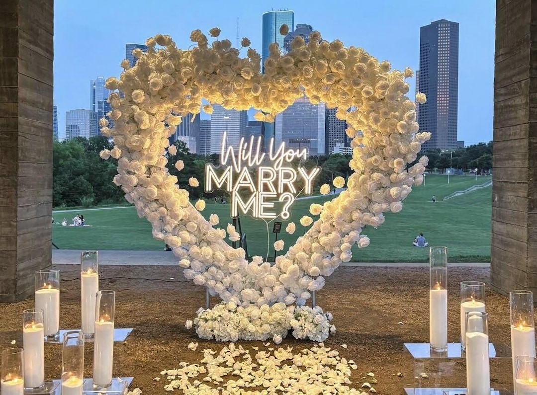 Will You Marry Me Arch Decor White Rose Wedding Entrance Arrangement ...