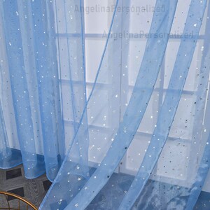 Sapphire Blue Star Chiffon Curtains Rod Pocket Drapes Window Treatmets ...