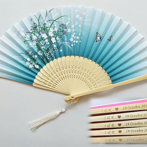 Butterfly Blue Floral Silk Fans With Bamboo Frame Wedding - Etsy
