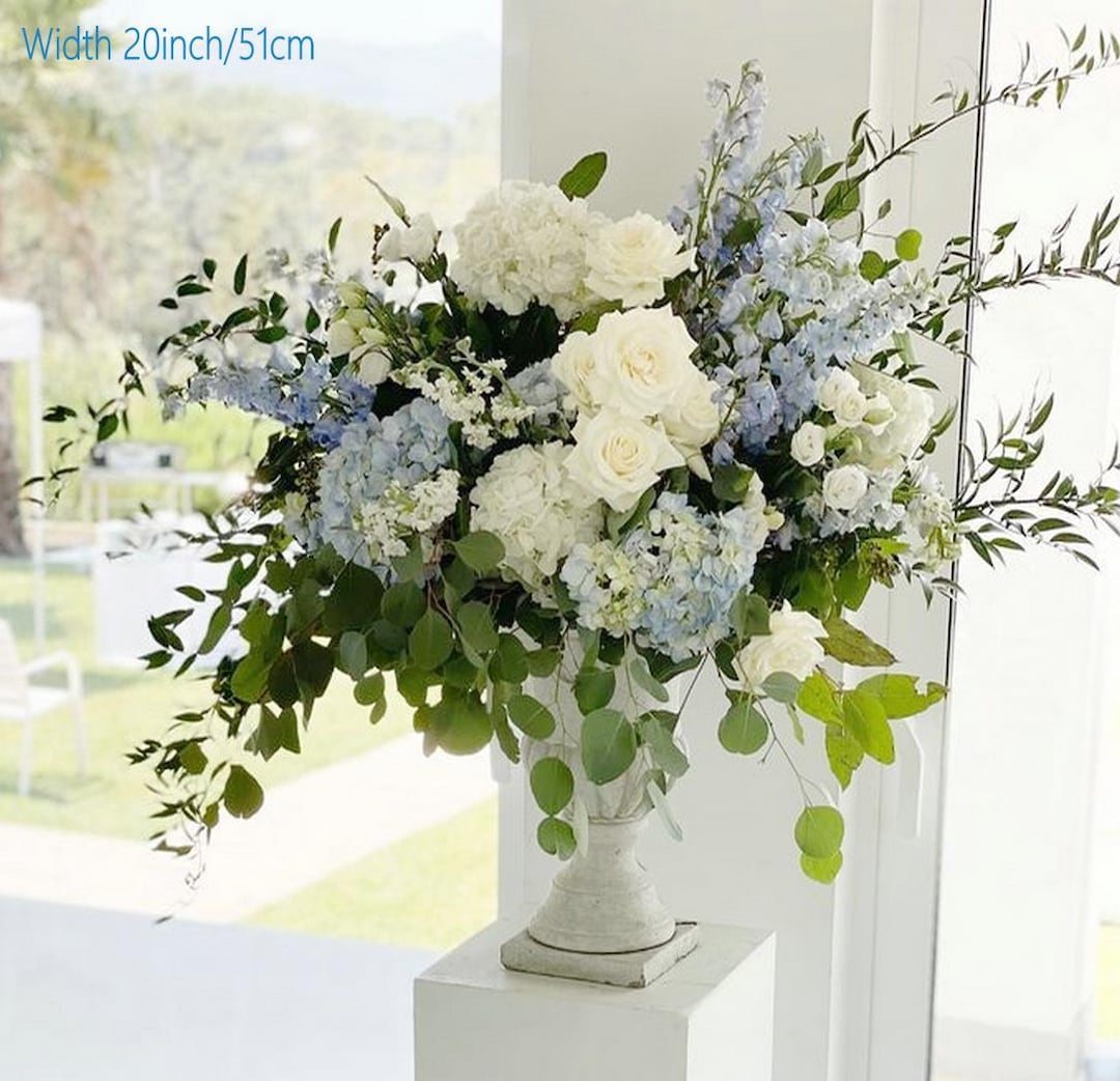 Blue and White Hydrangea Altar Flower Centerpiece, Wedding Ceremony ...