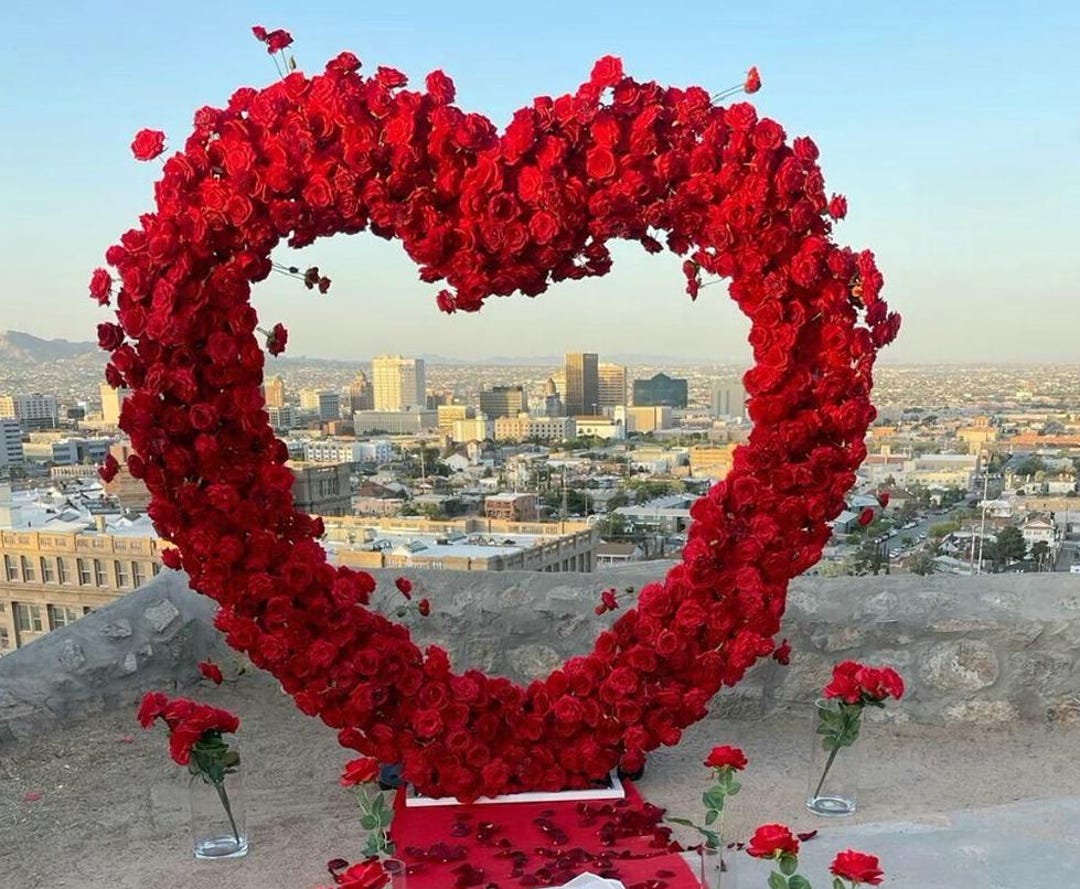 Will You Marry Me, Proposal Device Falling in Love Heart Shaped Flower Arch Wedding Arch Red ...
