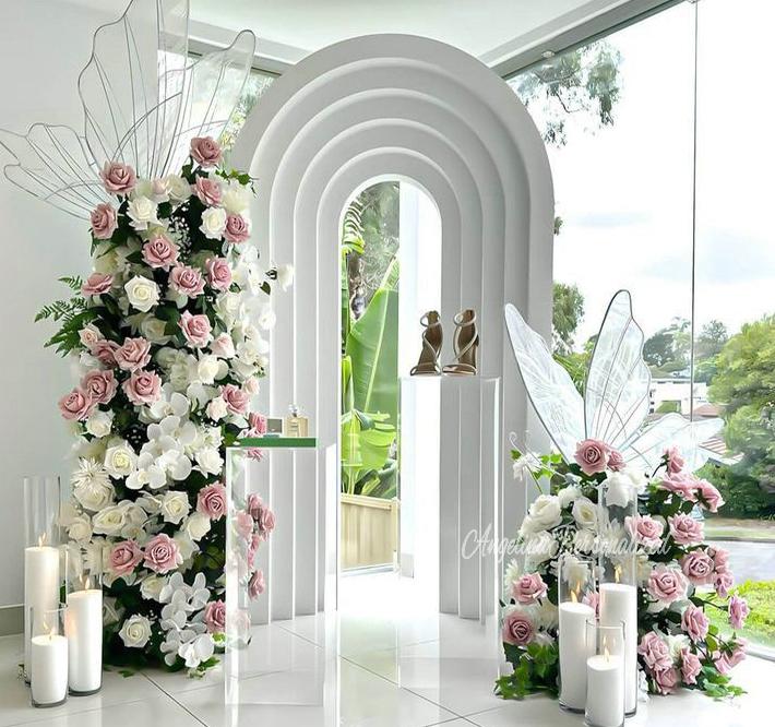 Blush & Green Wedding Aisle Flowers: Spring Eucalyptus Arbor ...
