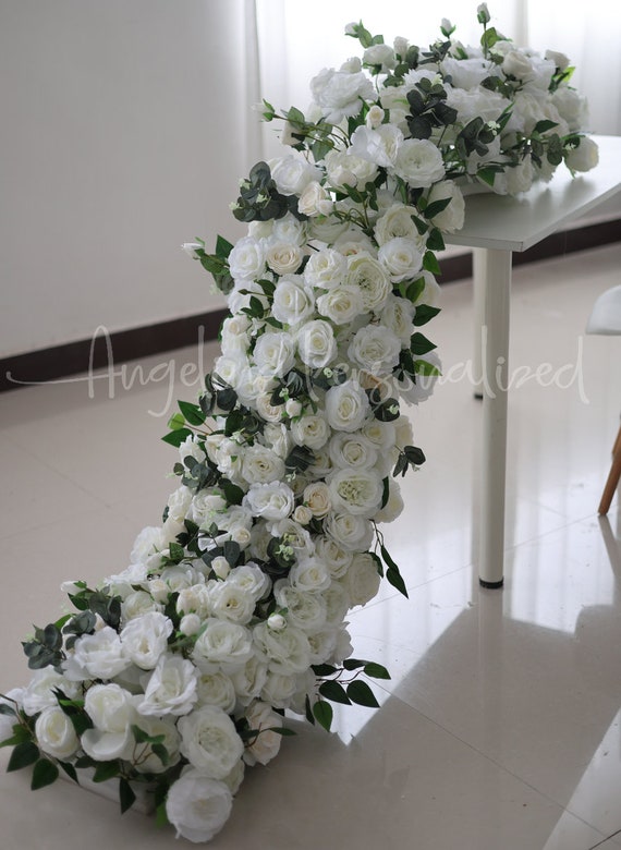 Elegant Ivory Flower Runner Artificial Rose Peony Eucalyptus - Etsy