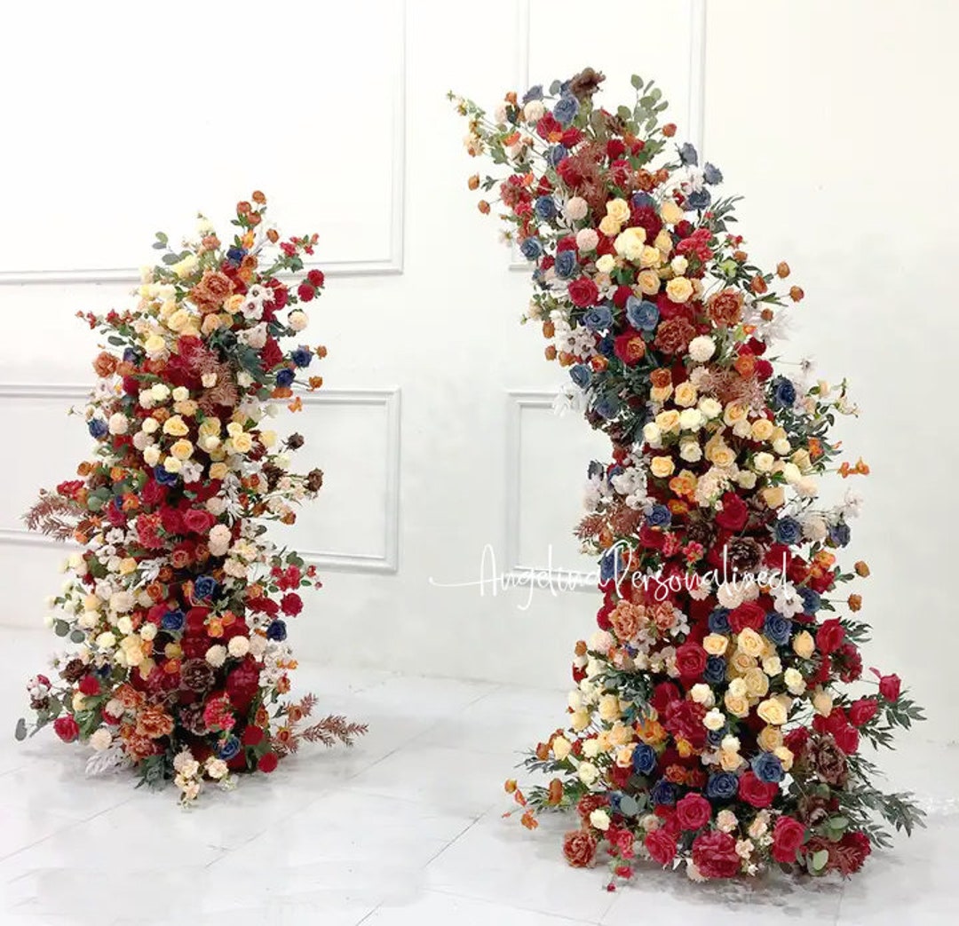 Burgundy Dusty Blue Cream Rose Arch Flowers, Wedding Party Corner ...