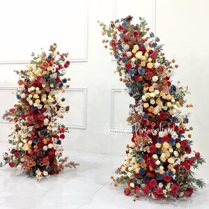 Burgundy Dusty Blue Cream Rose Arch Flowers, Wedding Party Corner ...