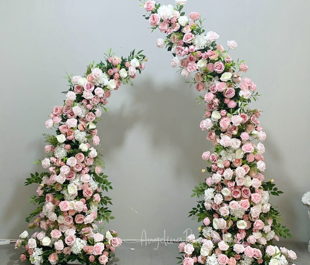Blush Rose Greenery Moon Shape Wedding Arch Flowers Row, Artificial ...