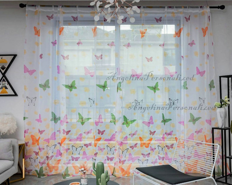 Butterfly Fairy Chiffon Curtains Rod Pocket Drapes Window - Etsy