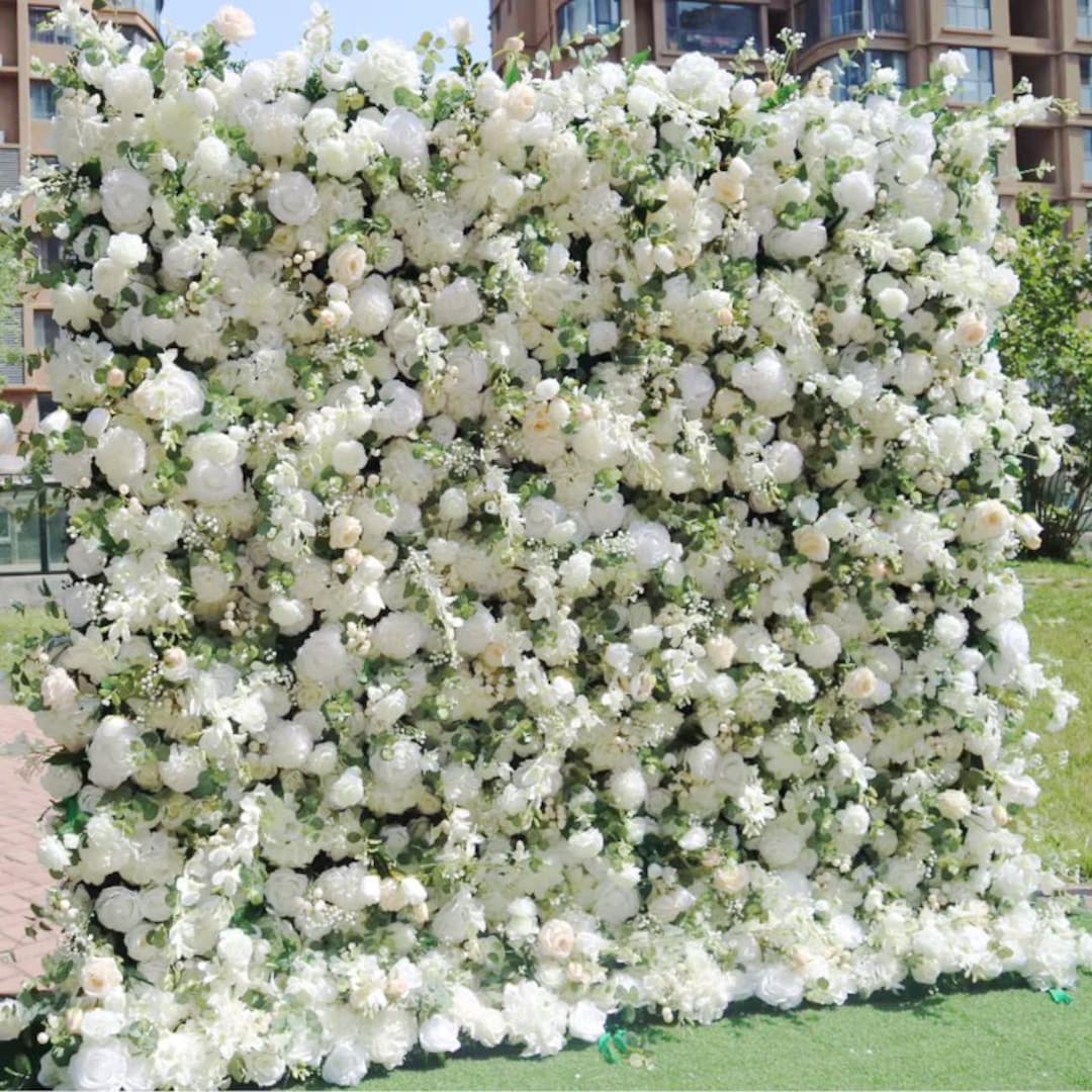 White Ivory Rose Roll up Wedding Ceremony Flower Backdrop 5D Rose ...