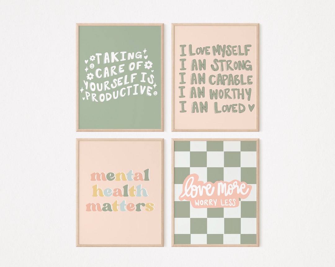 Mental Health Boho Aesthetic Digital Art Print Set | Self Love Art ...