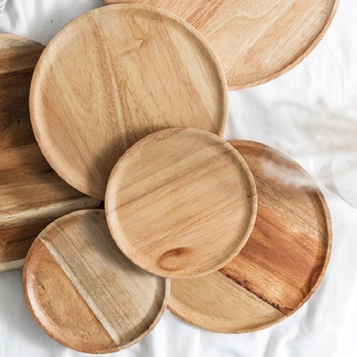 12 Inch Food Wood Tray Wooden Utensil Round Circle Natural | Etsy