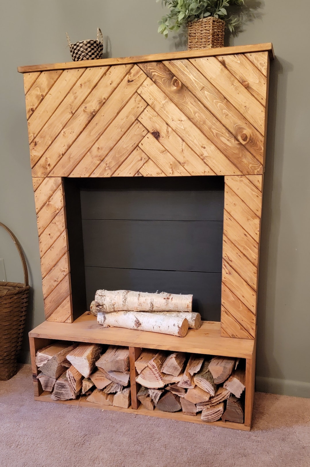 Fireplace/ Chevron Style Fireplace With Base. - Etsy