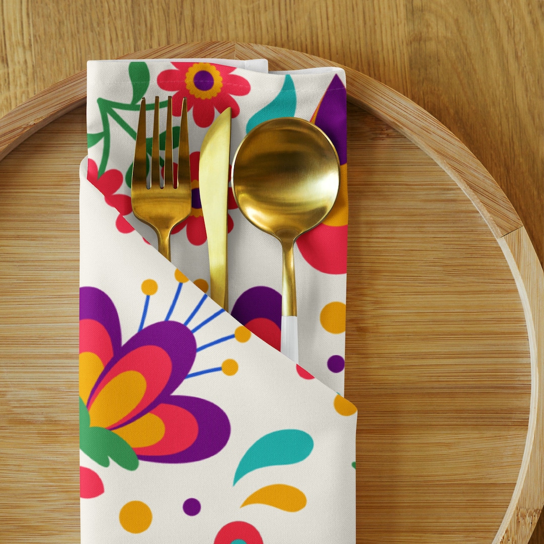 Colorful Folk Cloth Napkin Set - Etsy