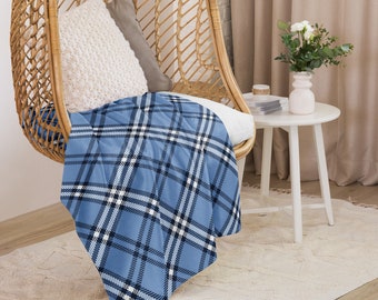 Cream and Blue Check Throw - Etsy UK