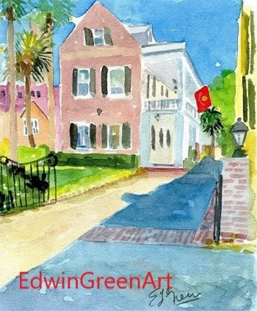 Charleston SC Watercolor. Single House-83 Tradd Street. Matted 11x14 ...
