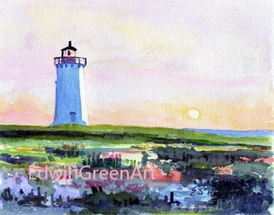 Edgartown Light Original Watercolor: Martha's Vineyard Art Print (11x14 ...