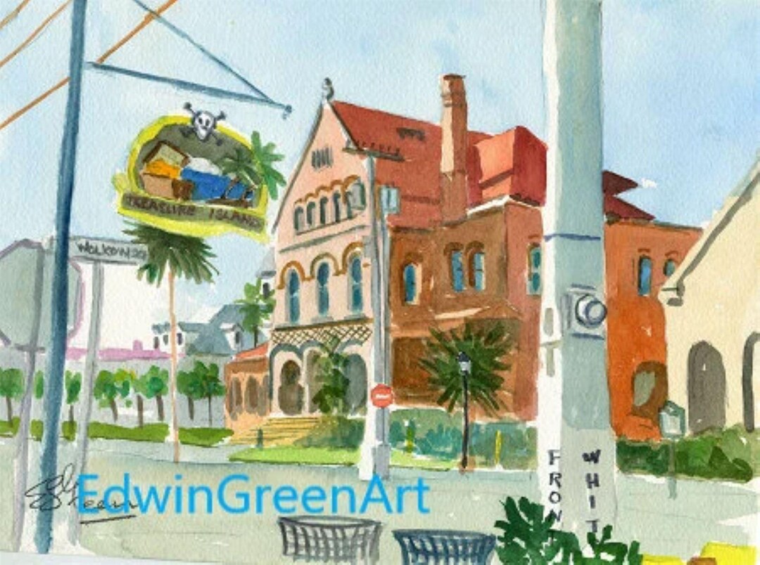 Key West Watercolor-marine Museum. Matted 11x14 (8x10 Image) on Arches ...