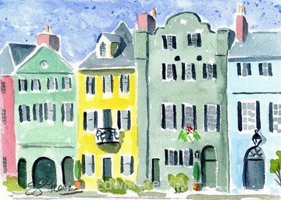 Charleston Original Watercolor-rainbow Row. Matted 8x10 (6x8 Image ...