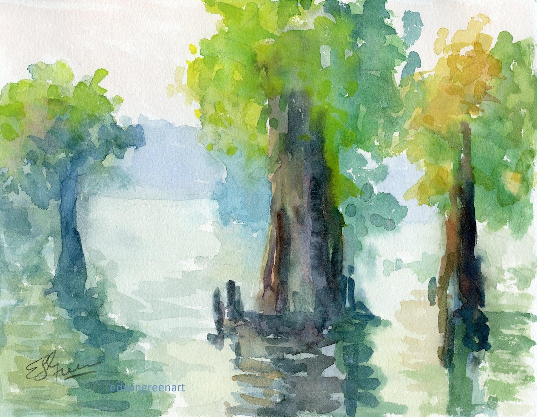 Santee Swamp Orginal Watercolor: Bald Cypress Tree Art, Matted 11x14 - Etsy