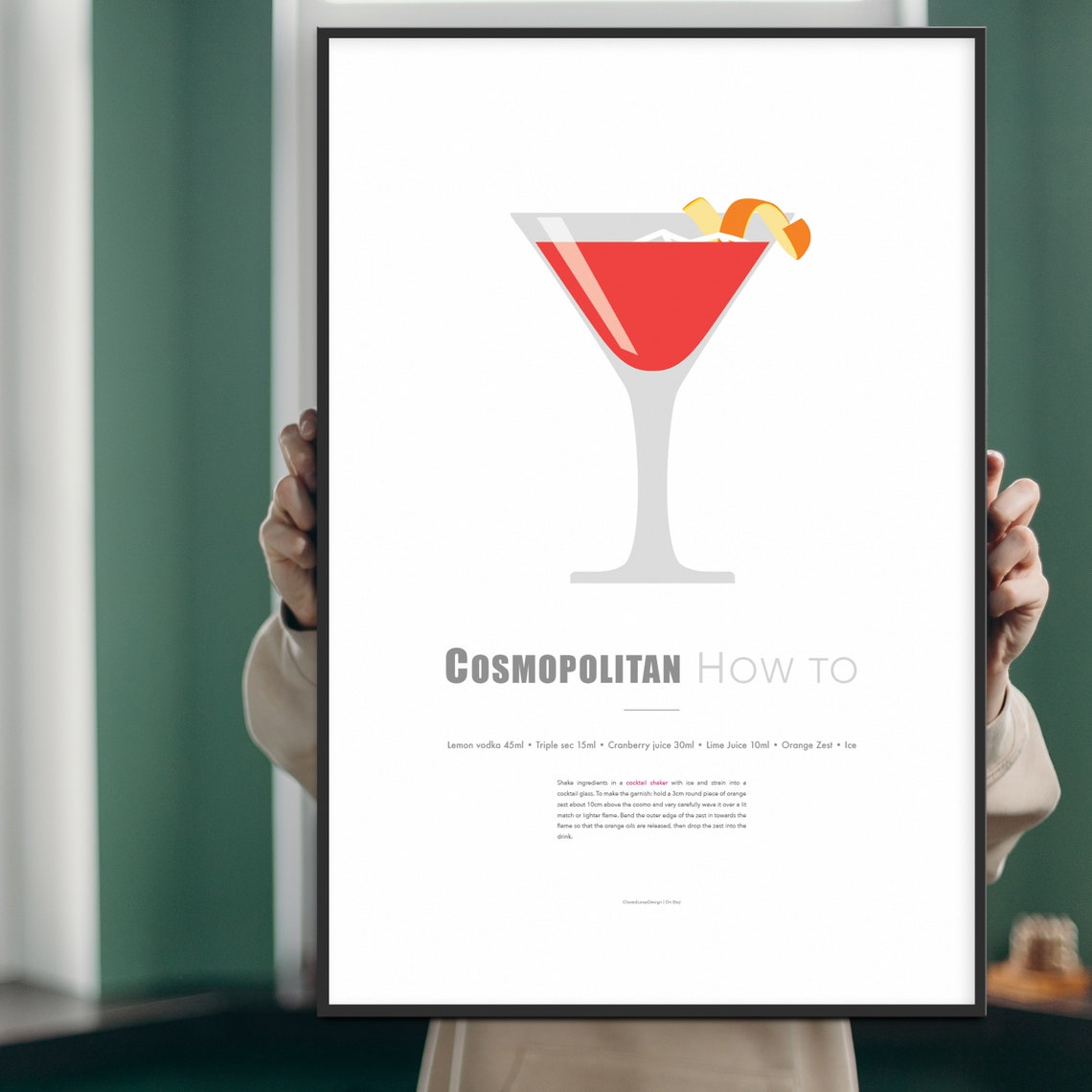 Cosmopolitan Cocktail Printable Classic Recipe Print Art | Etsy