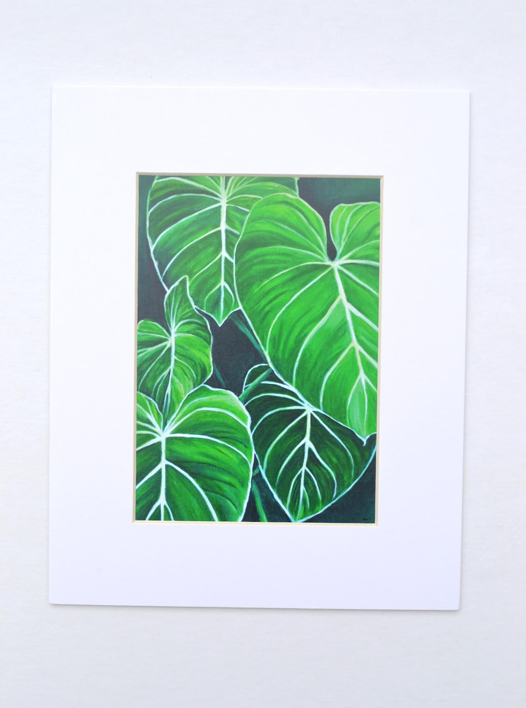 Dark Green Taro Leaves Matted Print, Acrylic Painting on Canvas, Plant ...