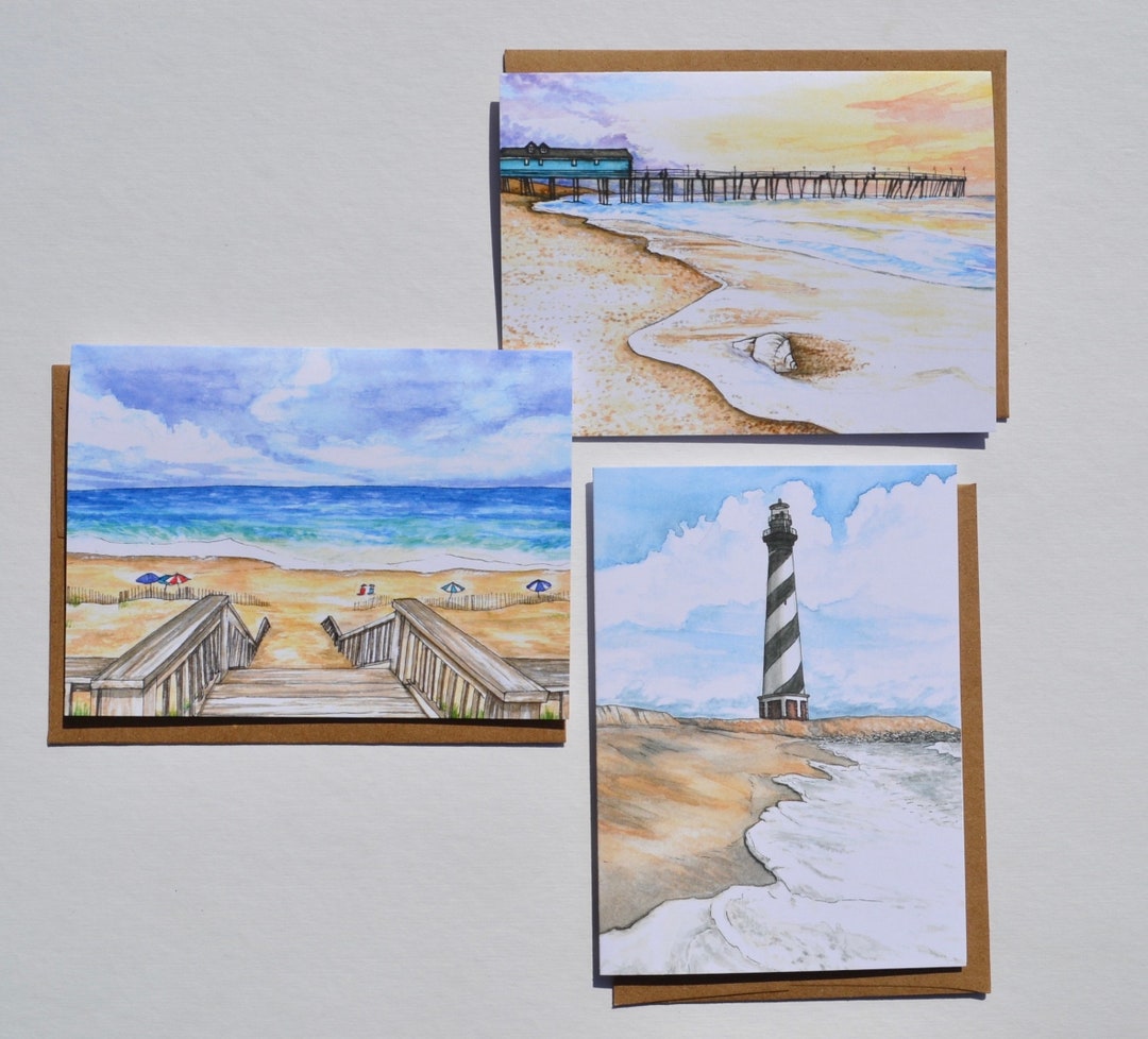 3 Outer Banks Greeting Cards, Cape Hatteras Lighthouse OBX, Outer Banks ...