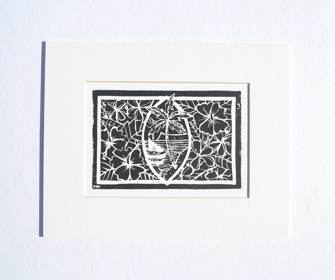 Guam Floral Flag Linocut Print, Flower Linocut Print, Linocut Print Art ...