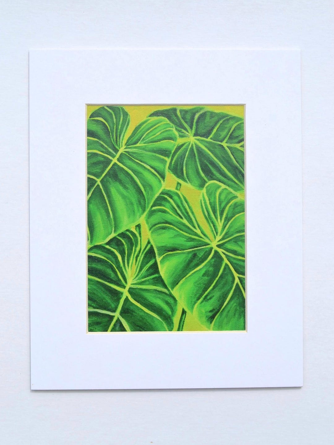 Lime Green Taro Leaves Art Print, Acrylic Painting on Canvas, Plant ...