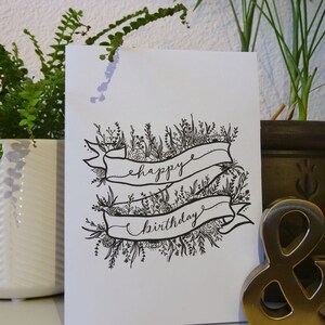 PRINTABLE 'happy Birthday' B&W FLORAL CARD - Etsy