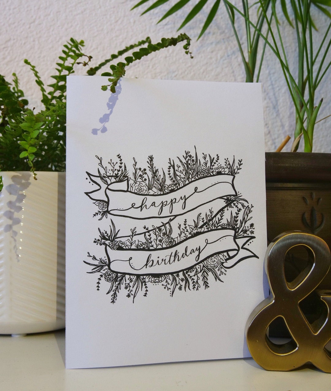 PRINTABLE 'happy Birthday' B&W FLORAL CARD - Etsy