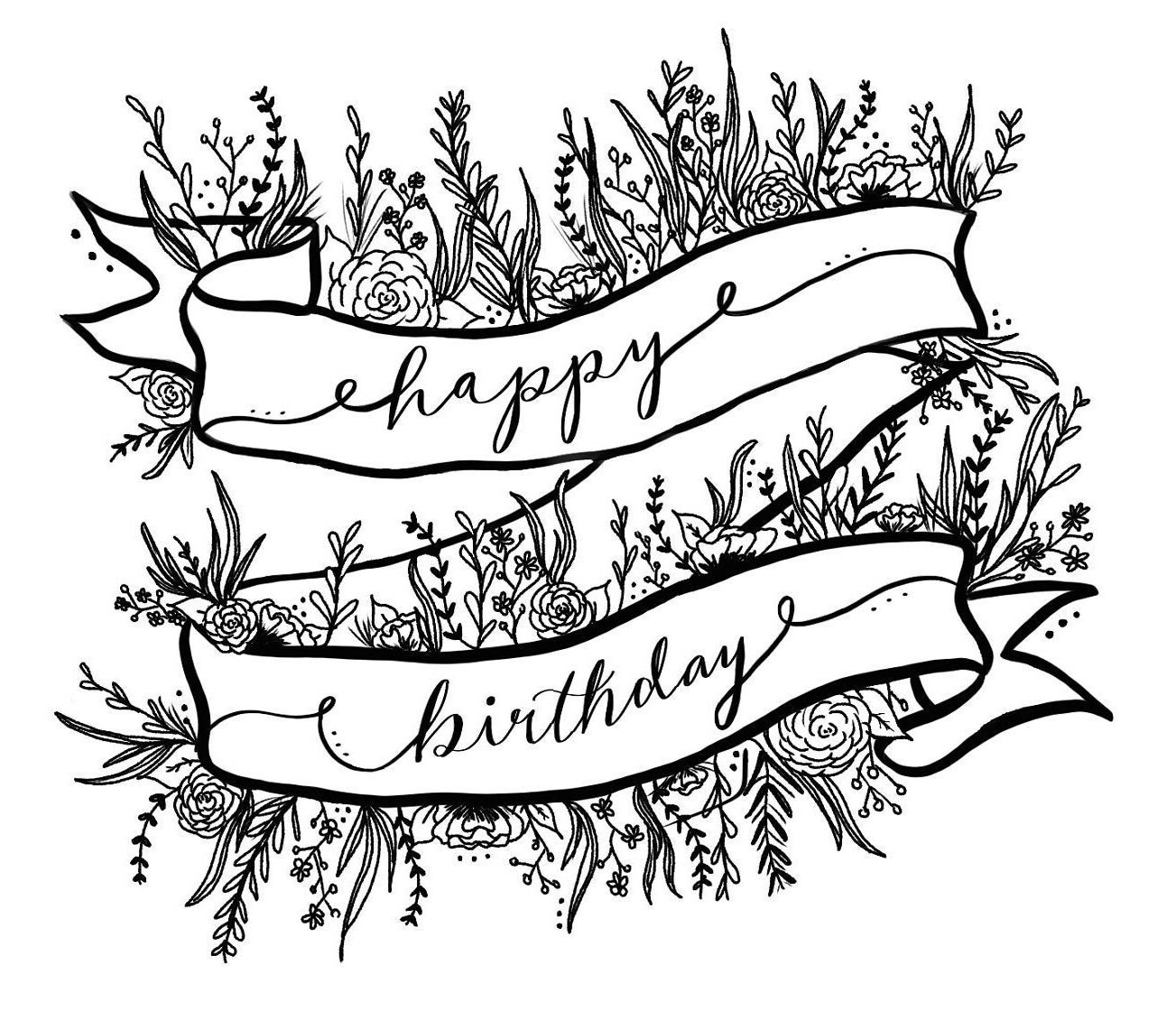 PRINTABLE 'happy Birthday' B&W FLORAL CARD - Etsy