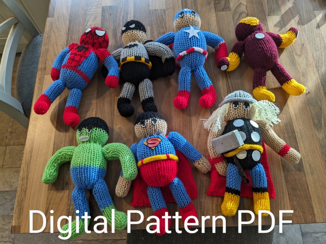 Knitting Machine Pattern: 7 Superhero Dolls With Bendy Legs (PDF ...