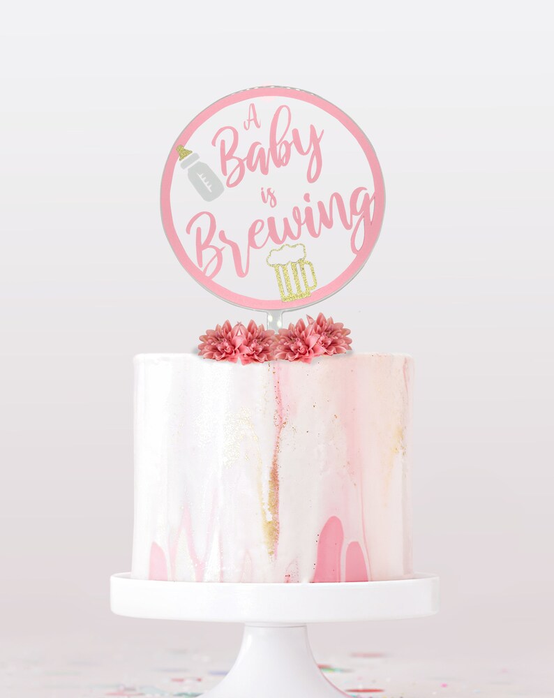 Acrylic Baby is Brewing Baby Shower Cake Topper Co-ed Beer Mug Baby ...