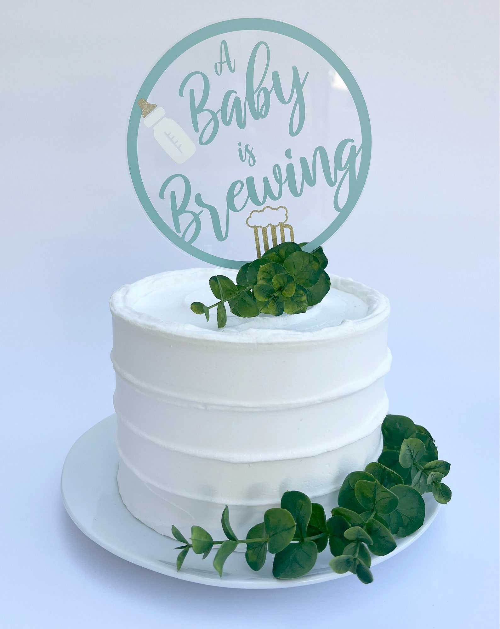 Acrylic Baby is Brewing Baby Shower Cake Topper Co-ed Beer Mug Baby ...