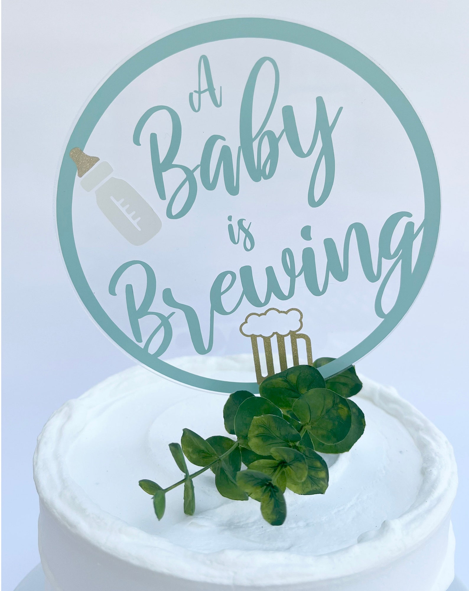 Acrylic Baby is Brewing Baby Shower Cake Topper Co-ed Beer Mug Baby ...