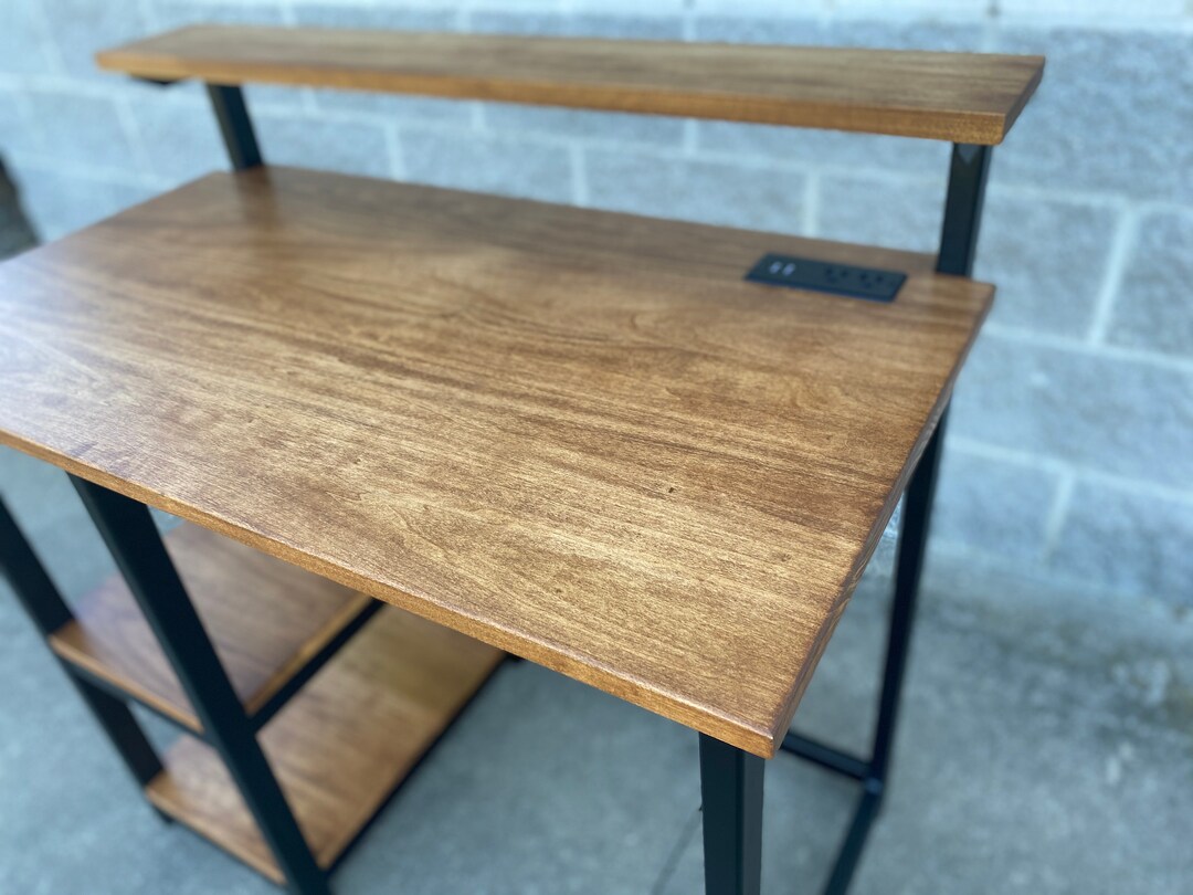 Laptop Desk With Outlets, Real Hardwood Top and Powder Coated Steel ...