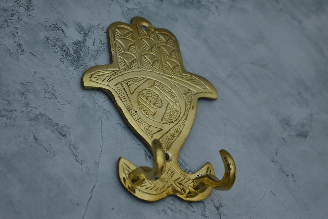 Handcrafted Unlacquered Brass Hamsa Hook , Vintage Style Brass Hook, Strong Wall Mount Coat Hat ...