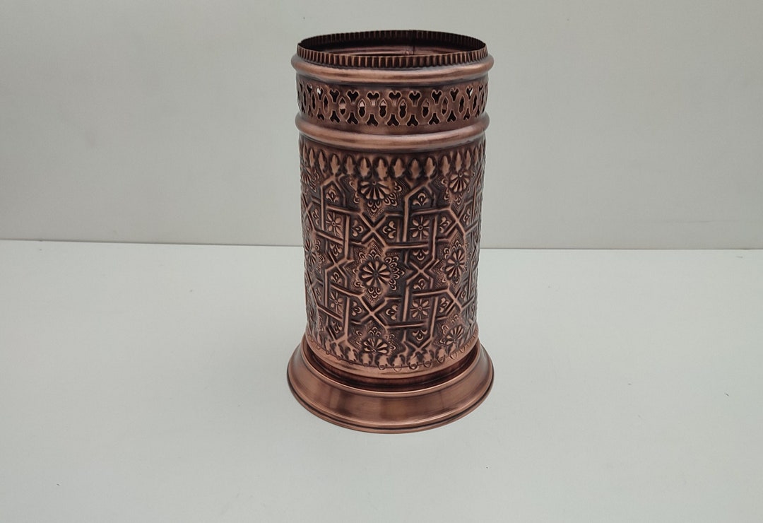 Handcrafted Copper Bathroom Storage Basket Engraved Waste Paper Trash ...