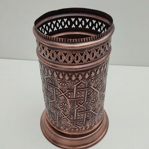 Handcrafted Copper Bathroom Storage Basket Engraved Waste Paper Trash ...