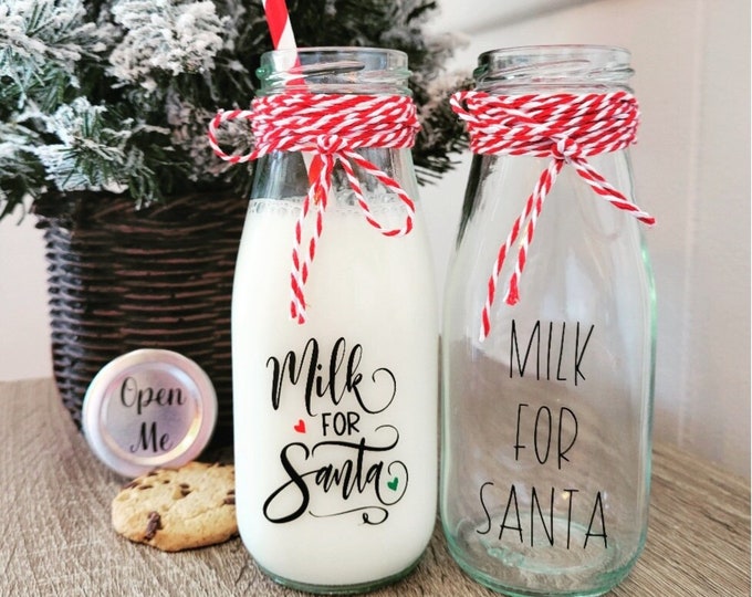 Milk for Santa Glass Milk Bottle- Christmas Milk Bottle- Christmas ...