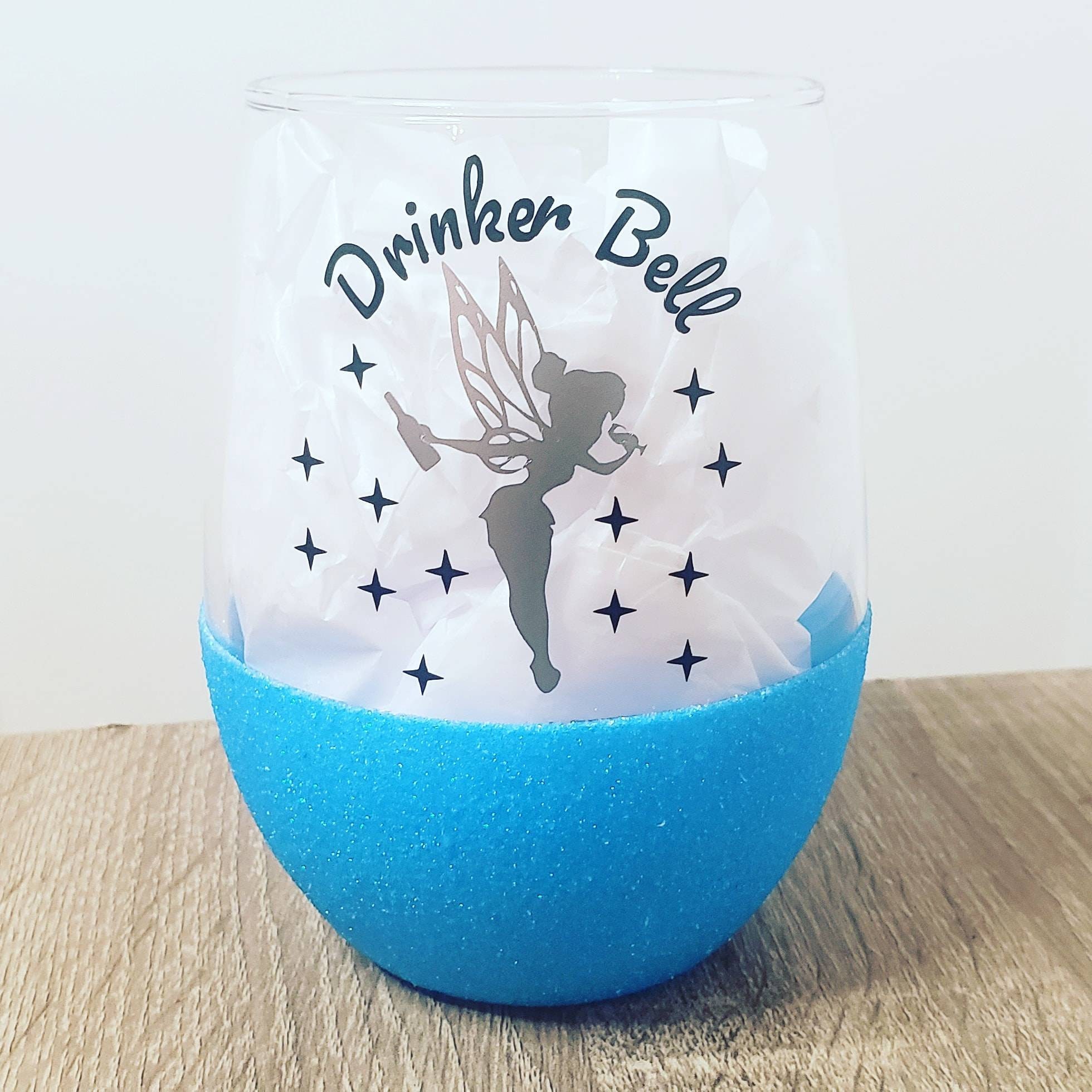 Drinker Bell Wine Glass- Disney Glitter Wine Glass- Stemless Glitter ...