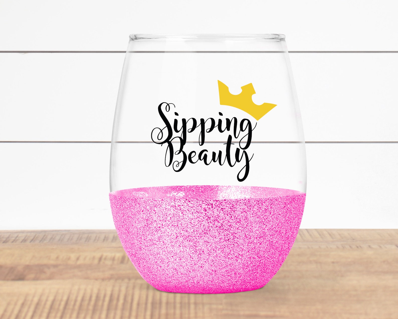 Sipping Beauty Wine Glass- Glitter Wine Glass- Stemless Glitter Dipped ...