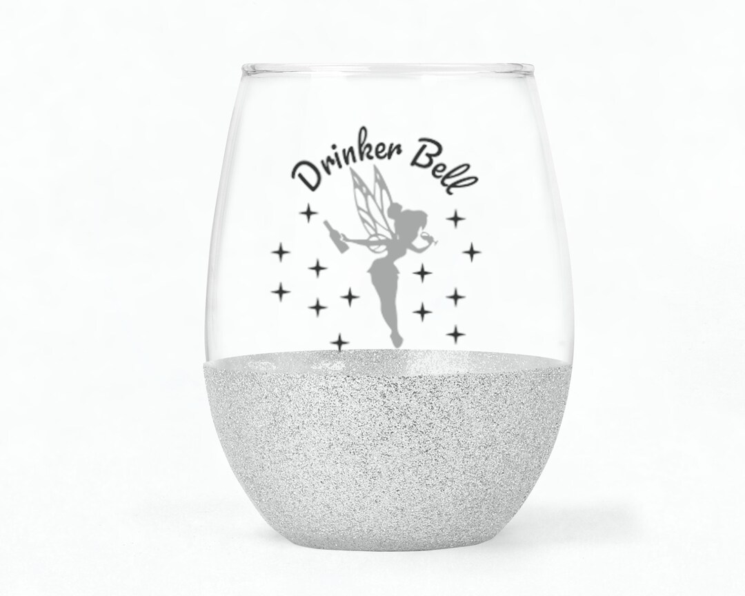 Drinker Bell Wine Glass- Disney Glitter Wine Glass- Stemless Glitter ...
