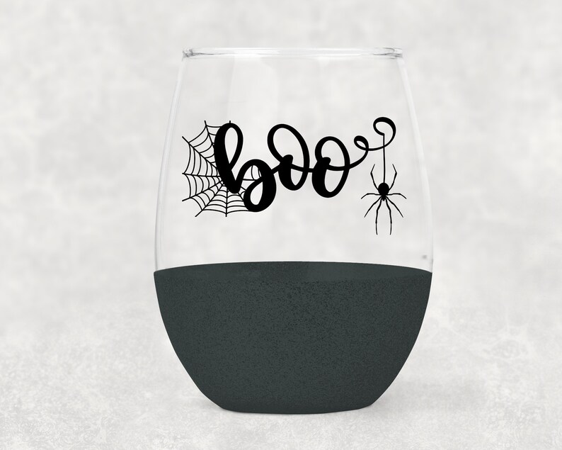 Boo Wine Glass- Halloween Wine Glass- Stemless Glitter Wine Glass- Wine ...